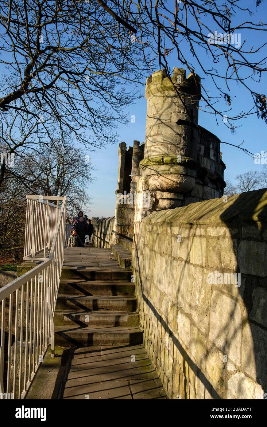 The medieval fortified three mile city walls around the city of York in ...