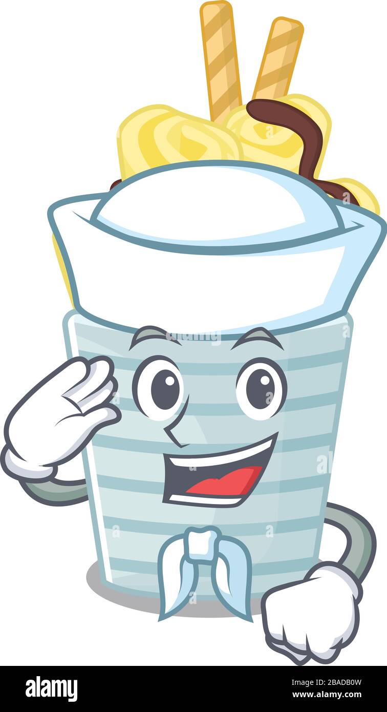 Cute ice cream banana rolls Sailor cartoon character wearing white hat ...