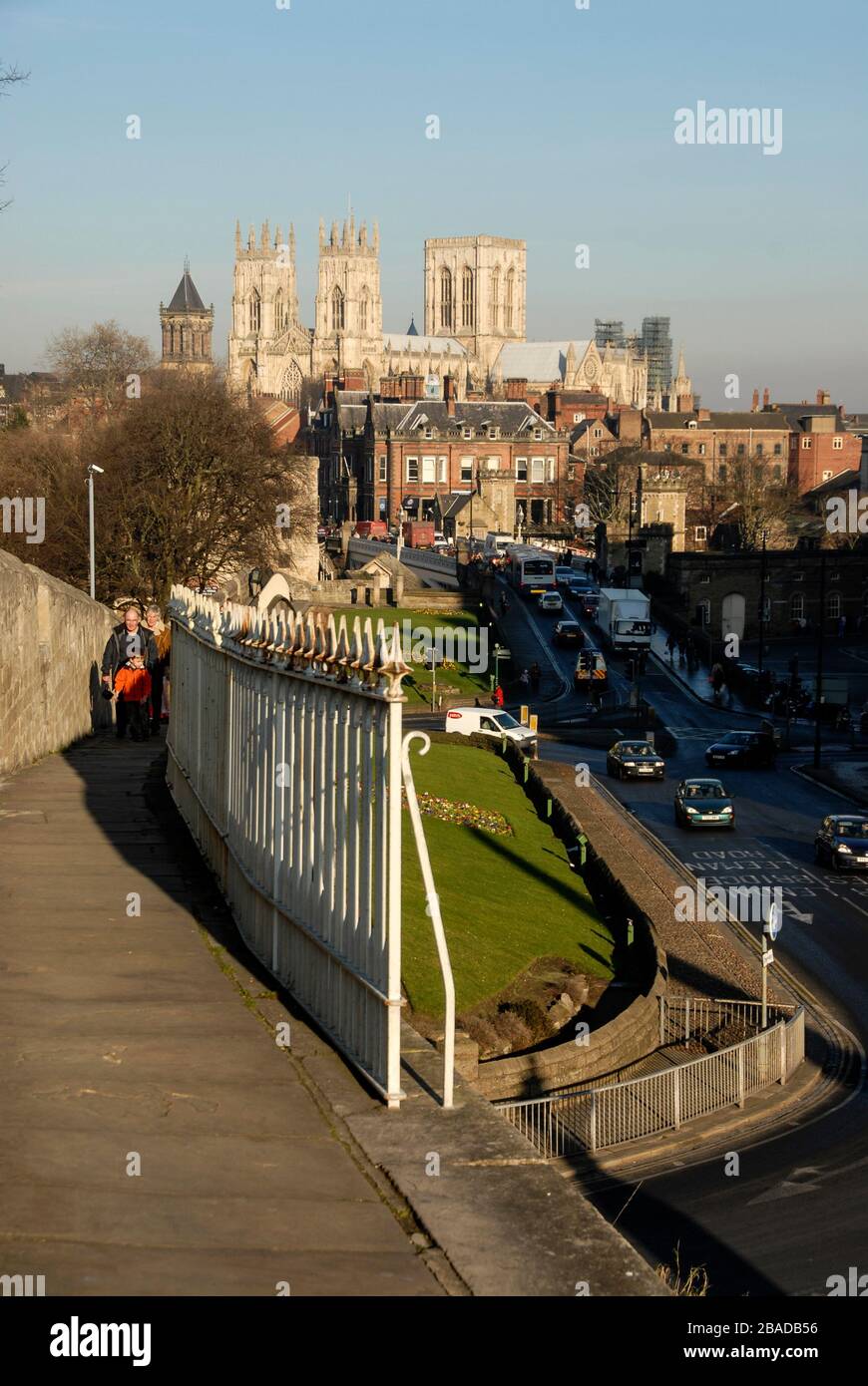 The medieval fortified three mile city walls around the city of York in ...