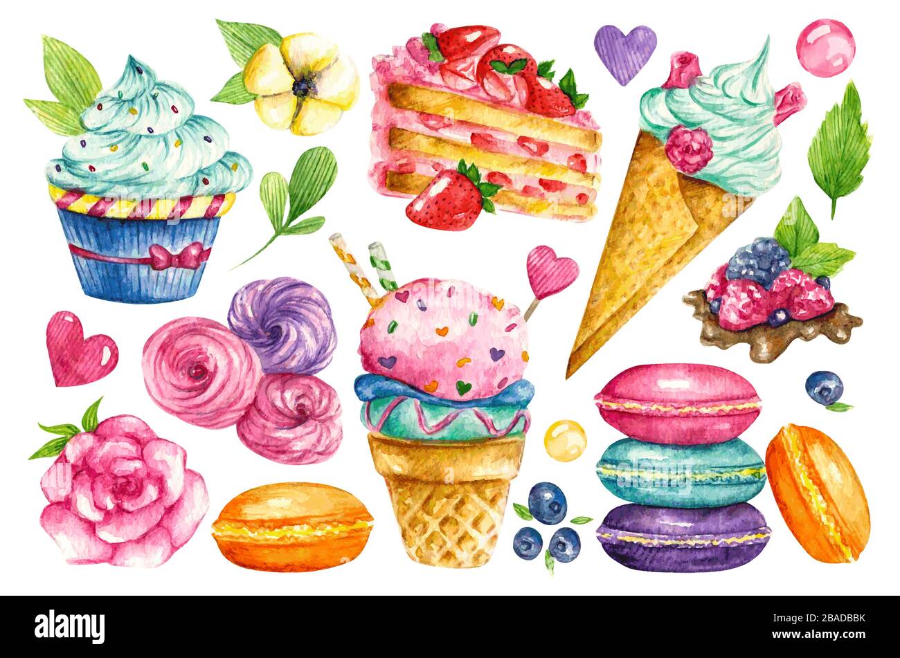 Sweet collection. Confectionery Vector watercolor food. Illustrations ...