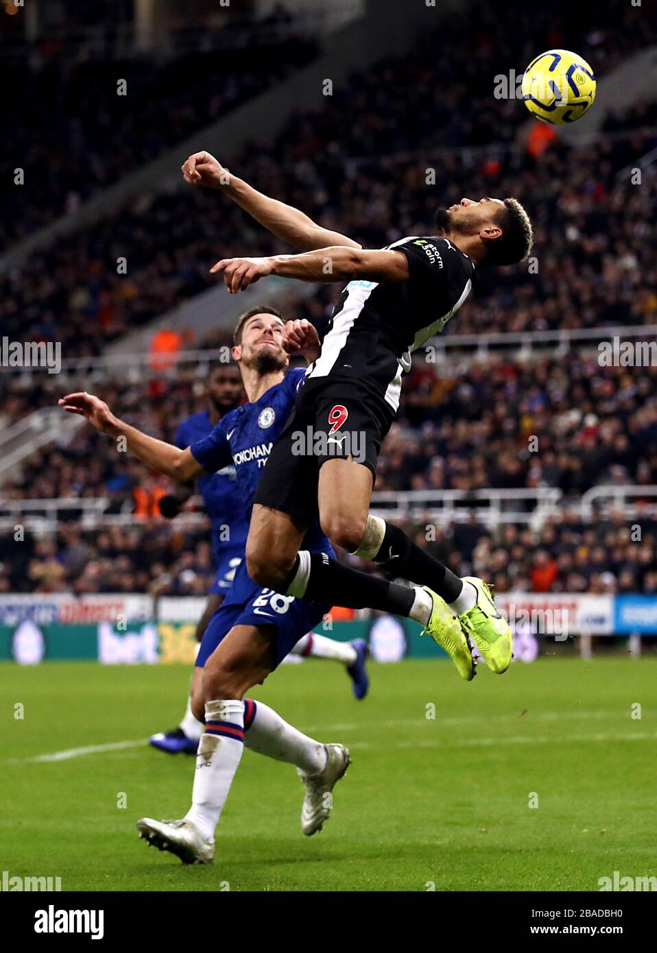 Newcastle United's Joelinton (right) and Chelsea's Cesar Azpilicueta ...