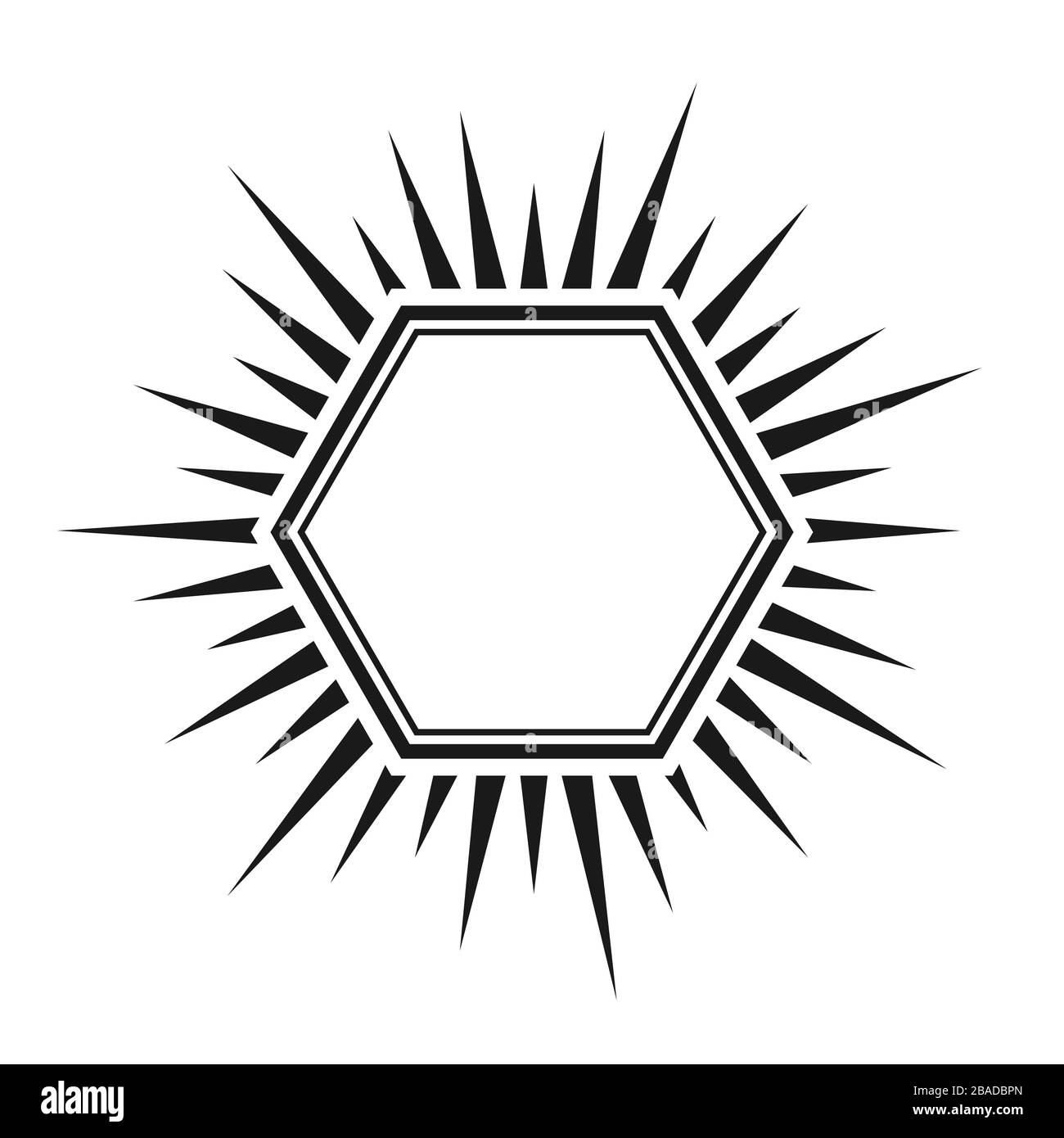 Hexagon with double frame and rays, empty outline. Simple stock ...