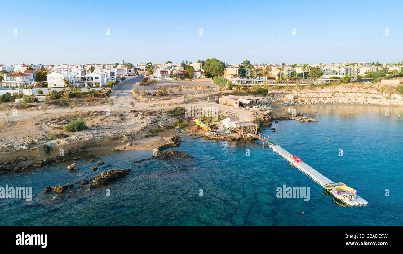 Aerial bird's eye view of Kapparis (fireman's) beach in Protaras ...