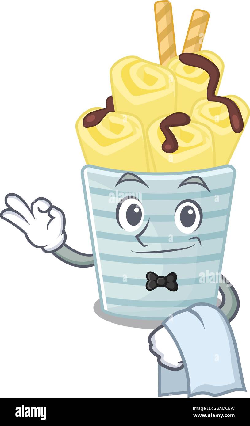A design of ice cream banana rolls cartoon character working as waiter ...