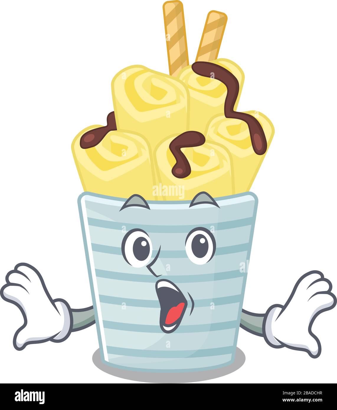 A cartoon character of ice cream banana rolls making a surprised ...