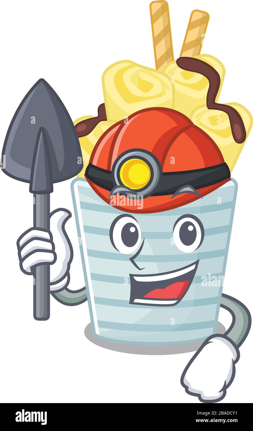 Cool miner worker of ice cream banana rolls cartoon character design ...