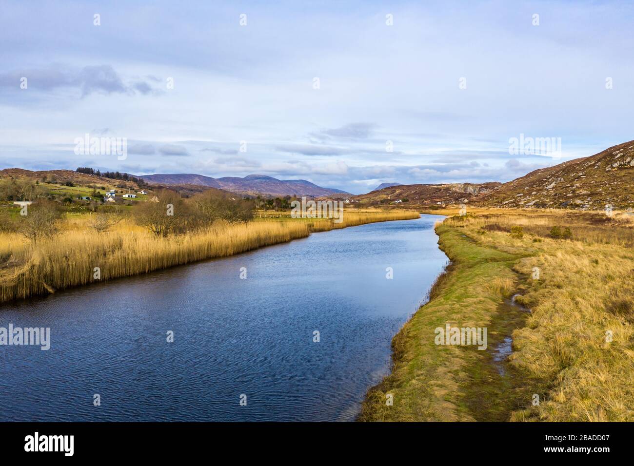 Aerial view of Gweebarra River between Doochary and Lettermacaward in ...