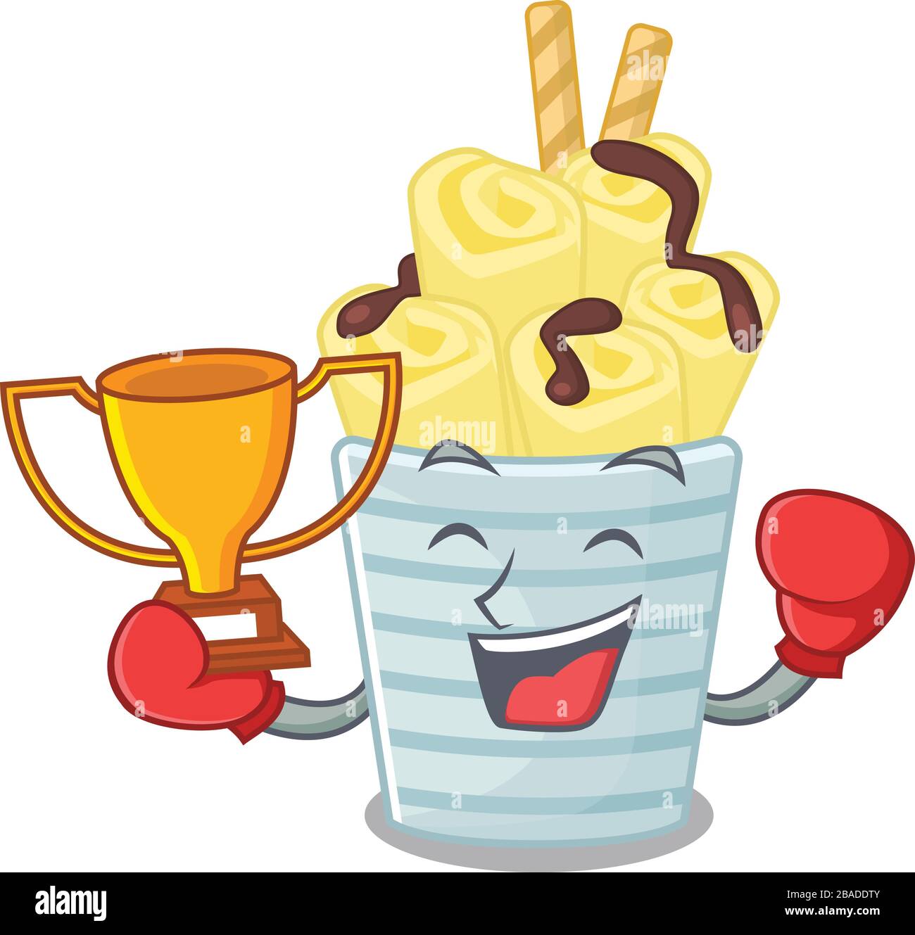 Happy face of boxing winner ice cream banana rolls in mascot design ...