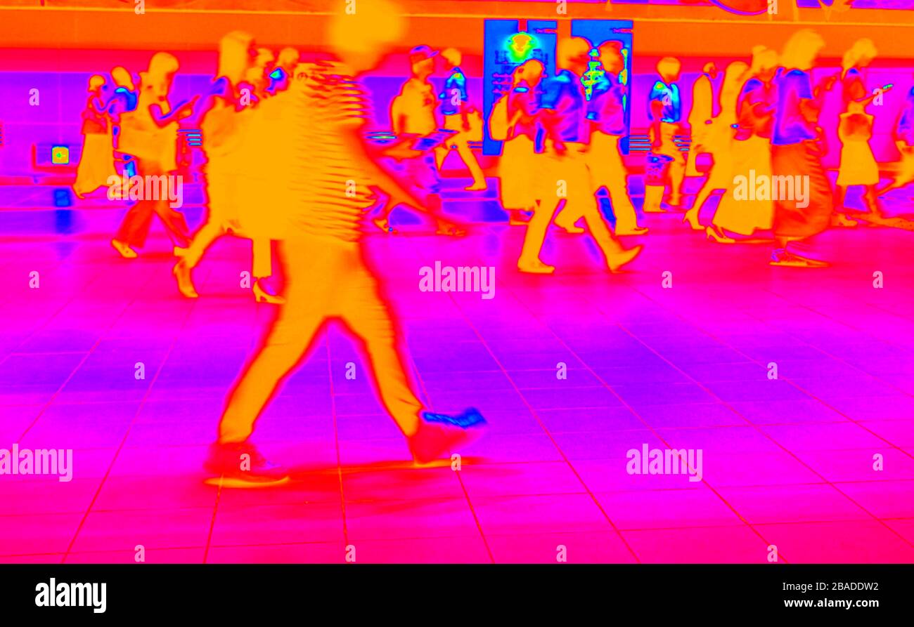 Infrared thermal scanner detecting people who have a high temperature ...