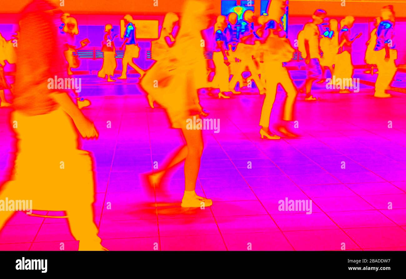 Infrared thermal scanner detecting people who have a high temperature ...