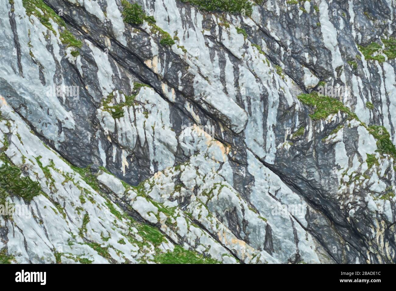 Light-coloured, parallel stratified limestone banks with secondary ...