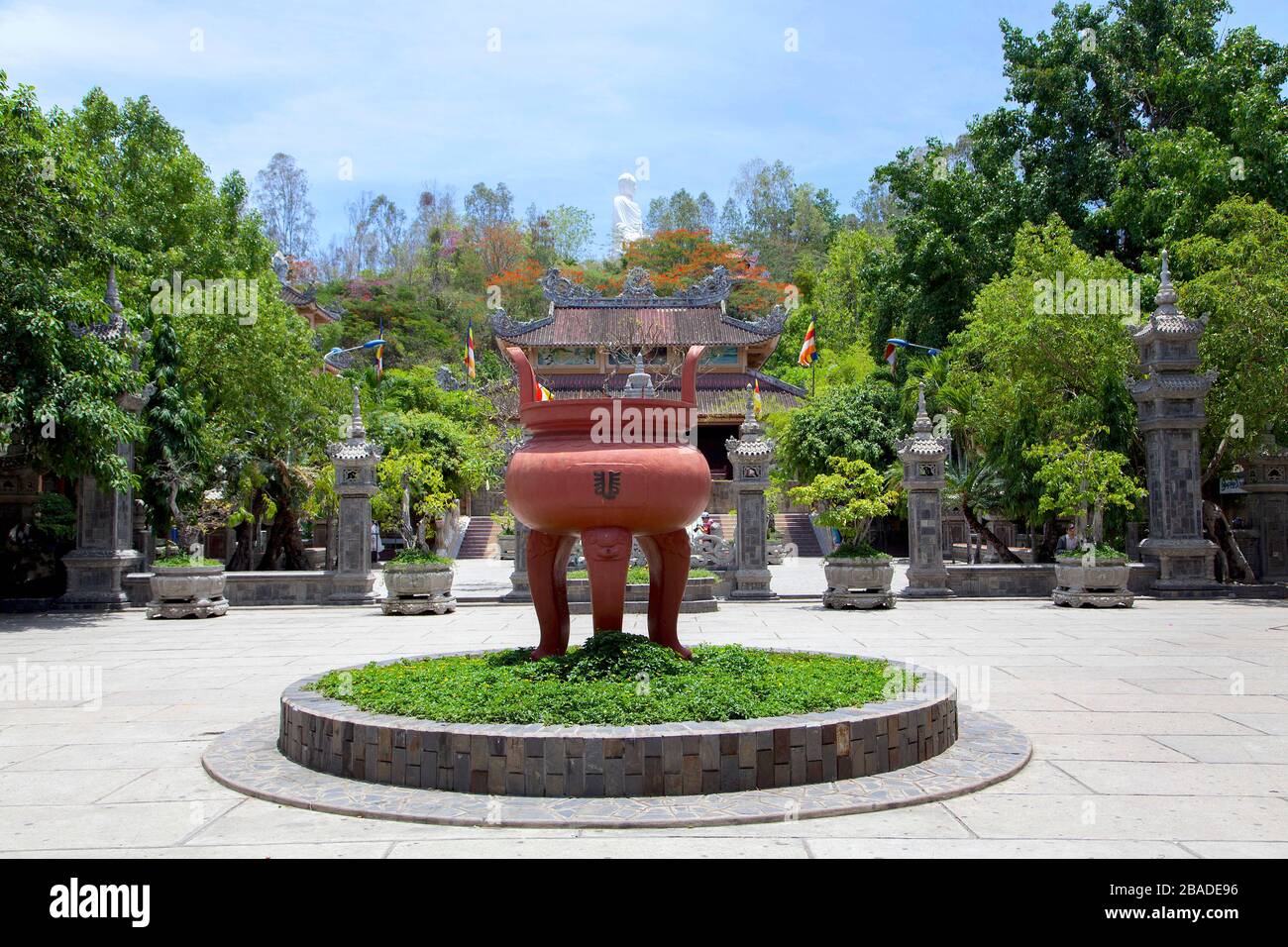 White Buddha Statue at Long Son Pagoda in sunny day at Nha Trang ...
