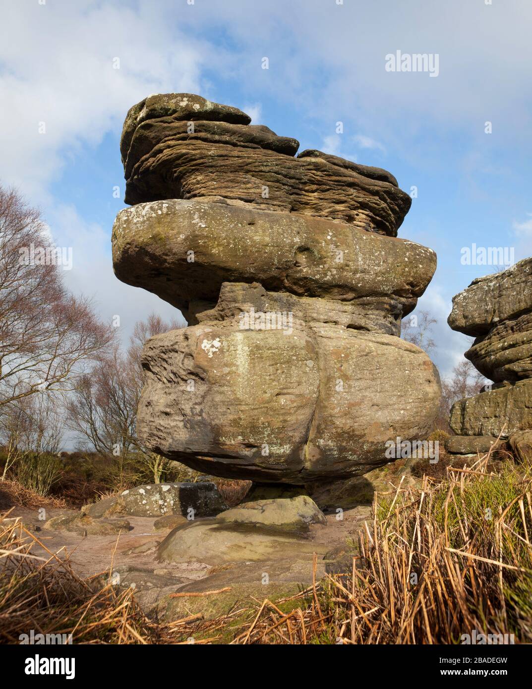 Idol rock, a massive boulder balanced on a small plinth at Brimham ...