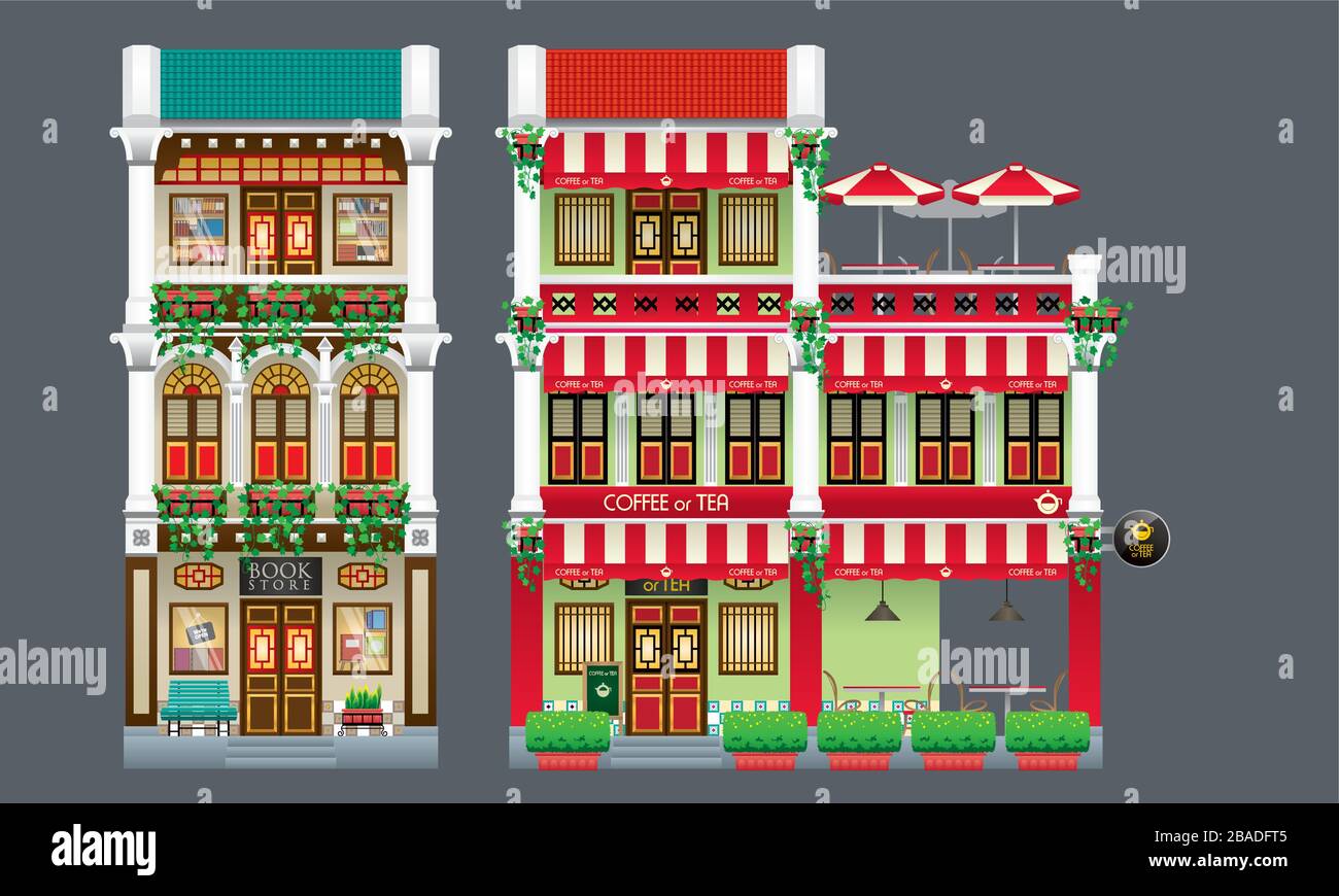 Three storey colorful and historical colonial style shophouse Stock ...