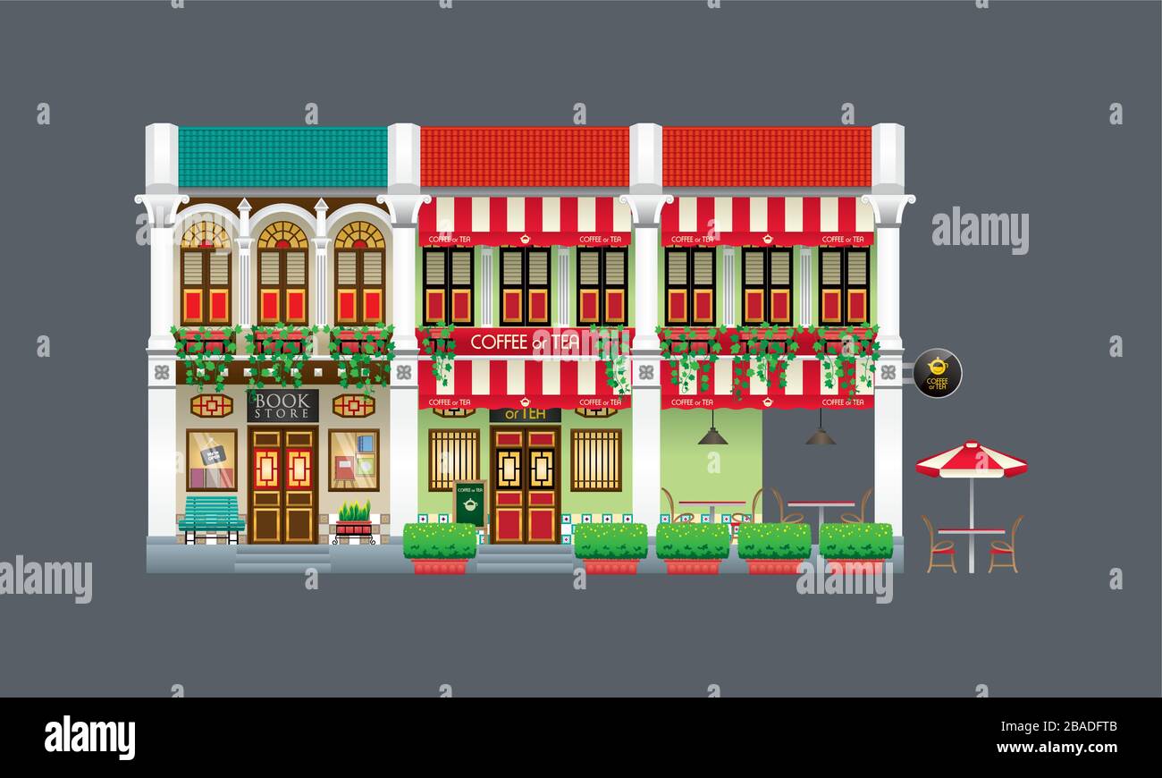 Double storey colorful and historical colonial style shophouse Stock ...