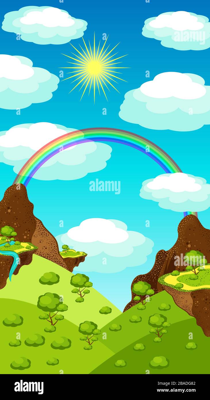 Landscape, mountains and canyon, rocks, meadows, plants. Daytime sky ...