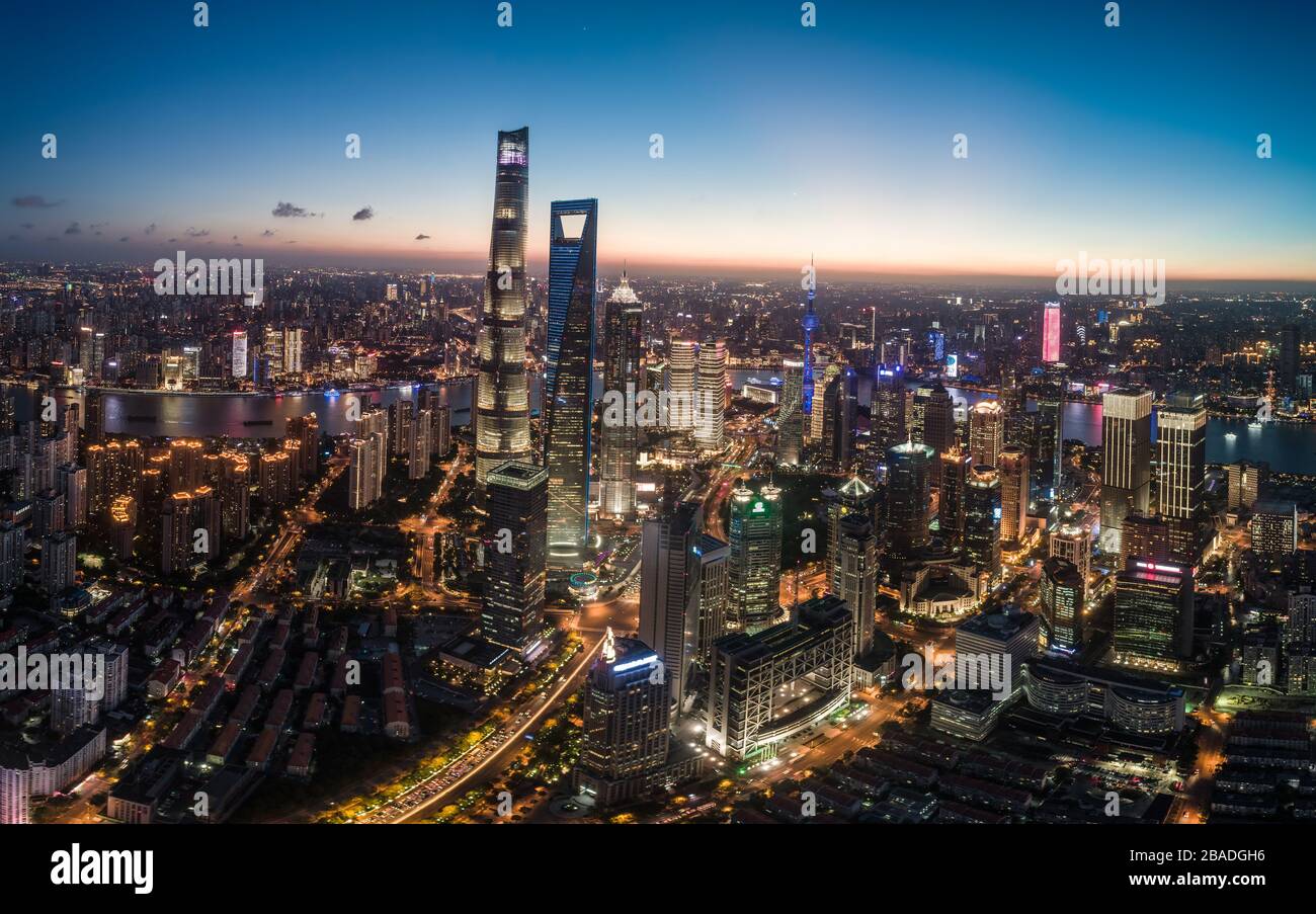 aerial view of Lujiazui, Shanghai, at sunset Stock Photo - Alamy