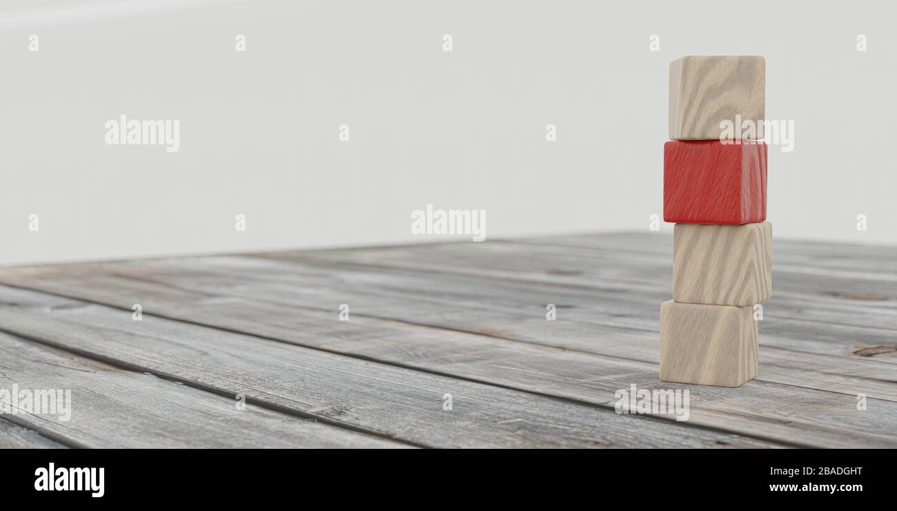 Wooden cubes tower showing concept of uniqueness and individuality ...