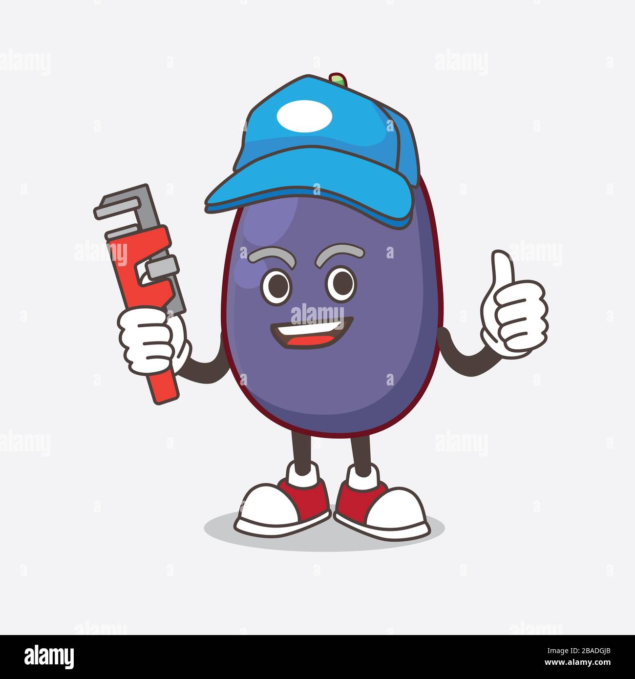 A picture of Java Plum cartoon mascot character as happy plumber Stock ...