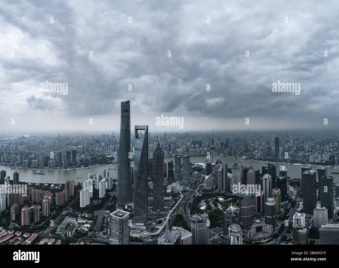 Aerial View of Shanghai Cityscape, view from Pudong New Area Stock ...