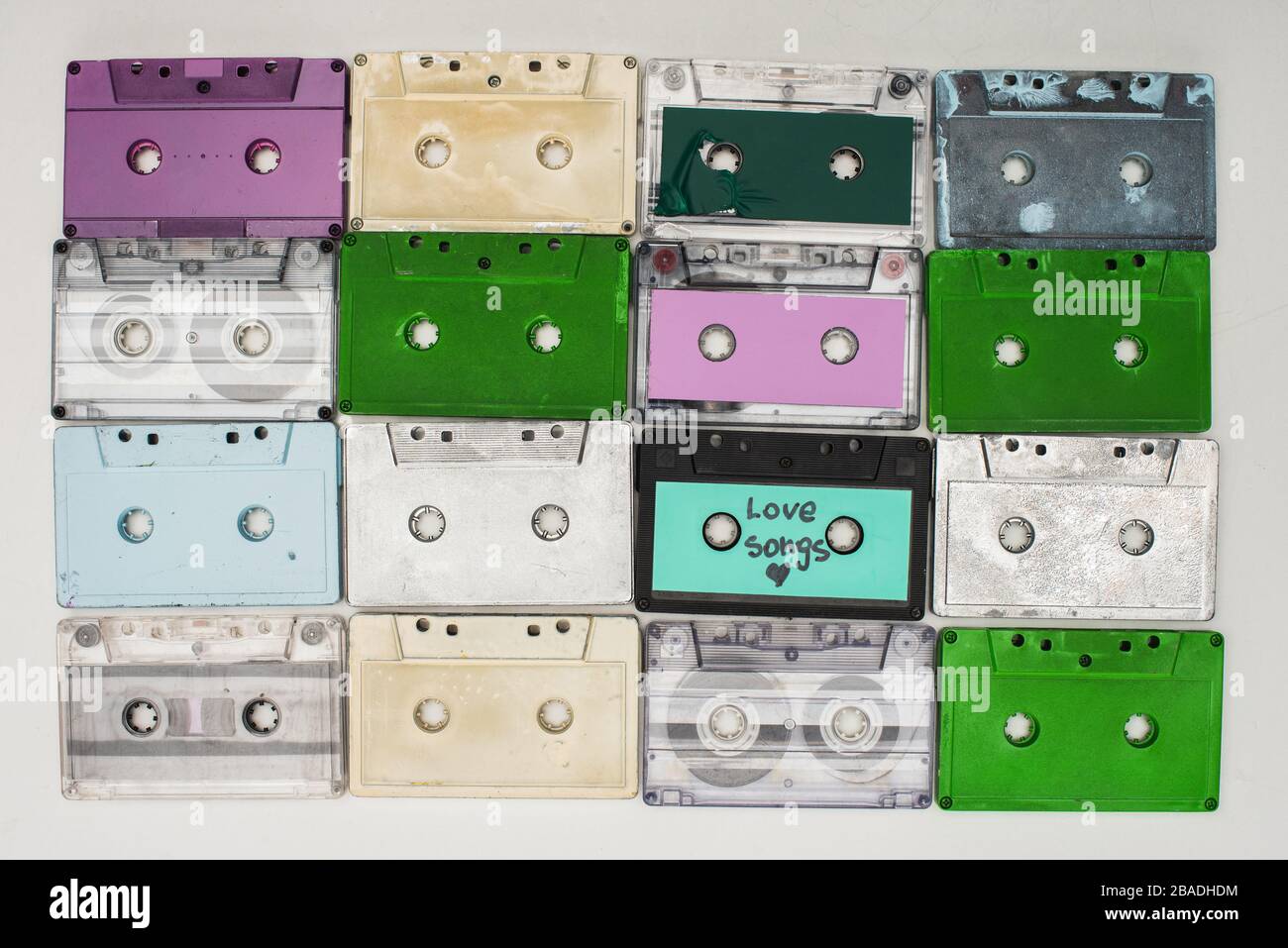 top view of colorful recording cassettes on white background Stock ...
