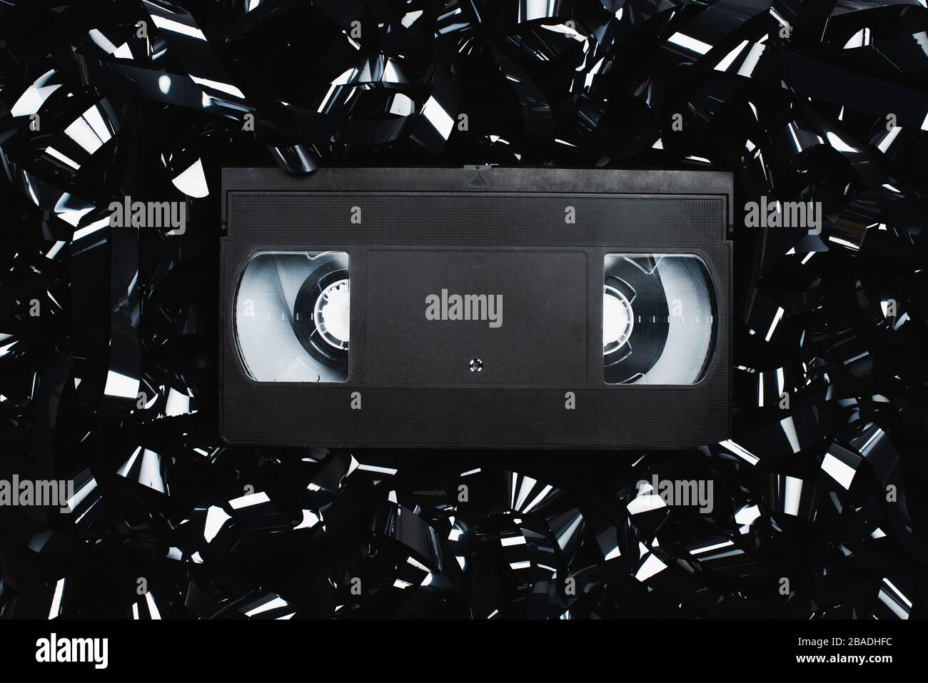 top view of black VHS cassette on film strip Stock Photo - Alamy