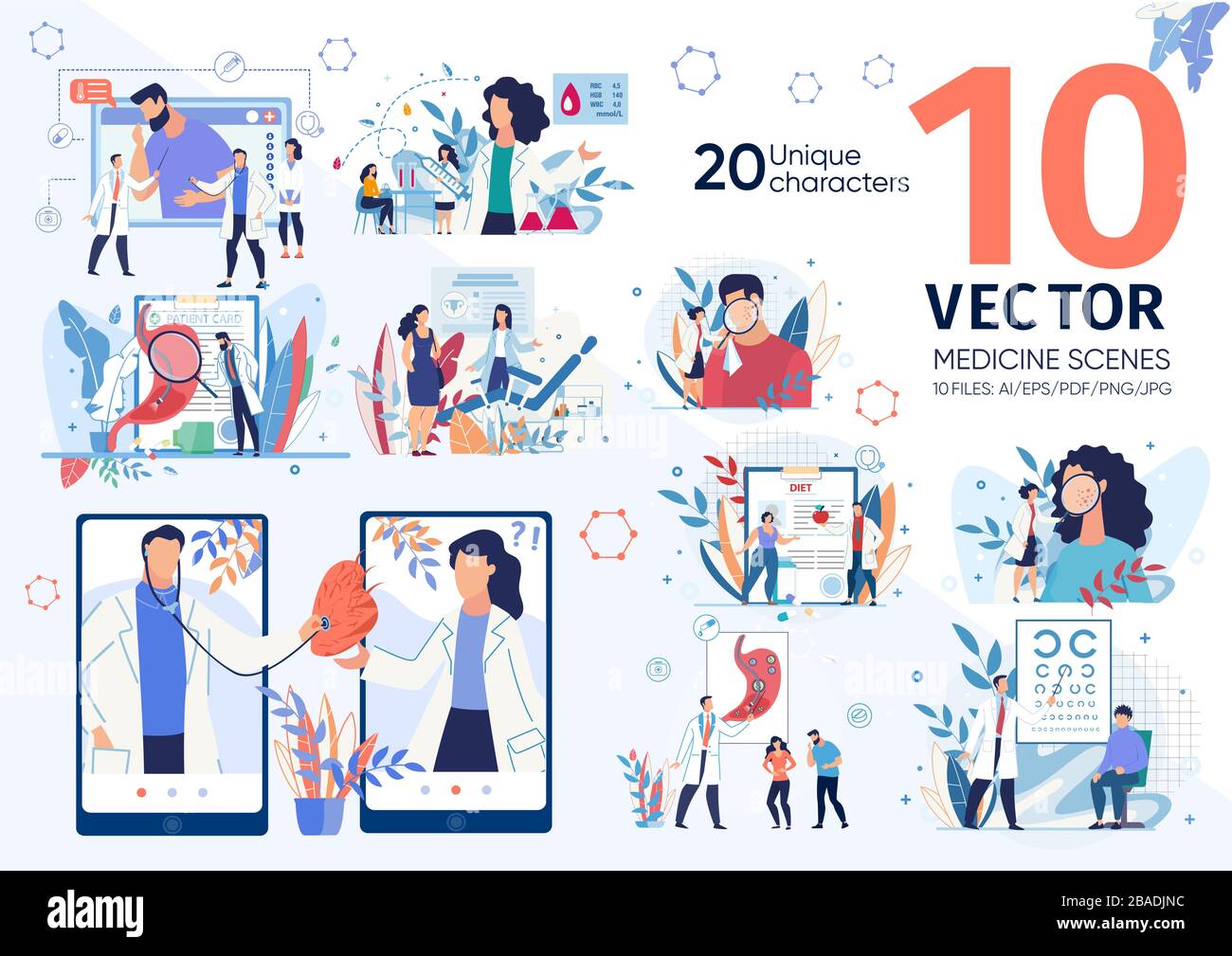 Medical Center Doctors Work Flat Vector Scenes Set Stock Vector Image ...