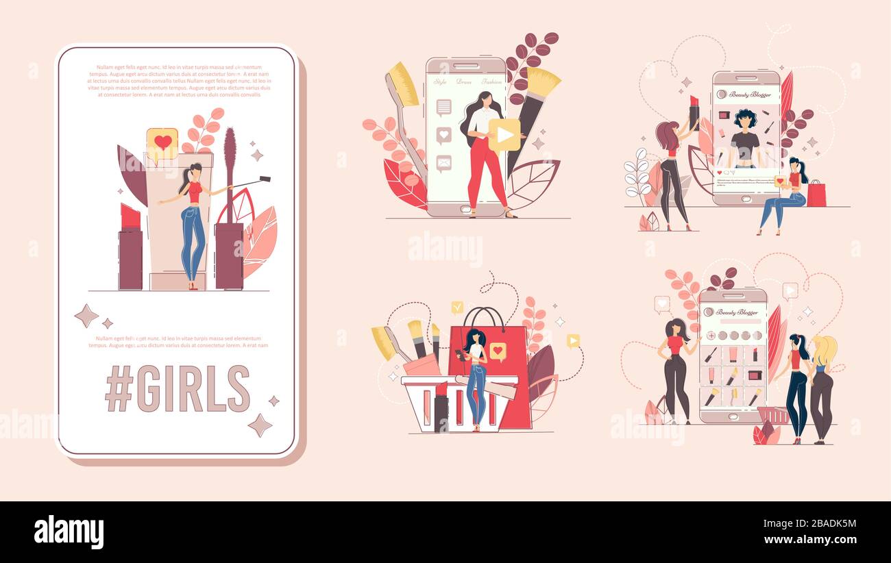 Beauty Blogger Channel Vector Banner Constructor Stock Vector Image ...