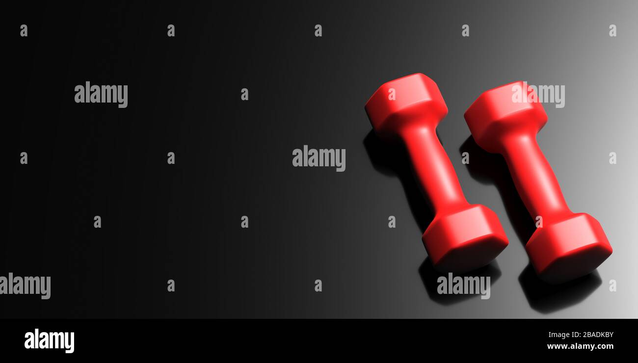 Dumbbells Fitness pair. Two red color dumbbell weights isolated against ...
