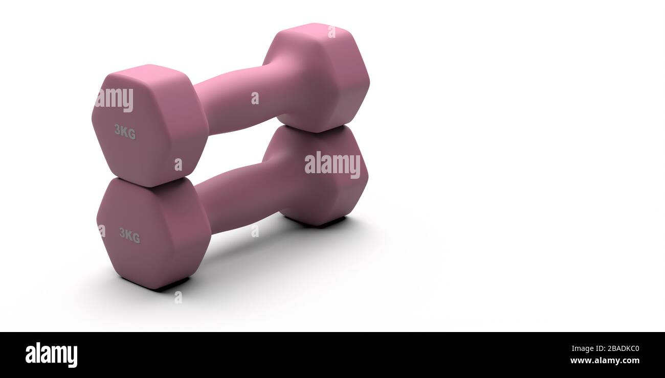 Fitness dumbbells pair. Two pink color female dumbbell weights isolated ...