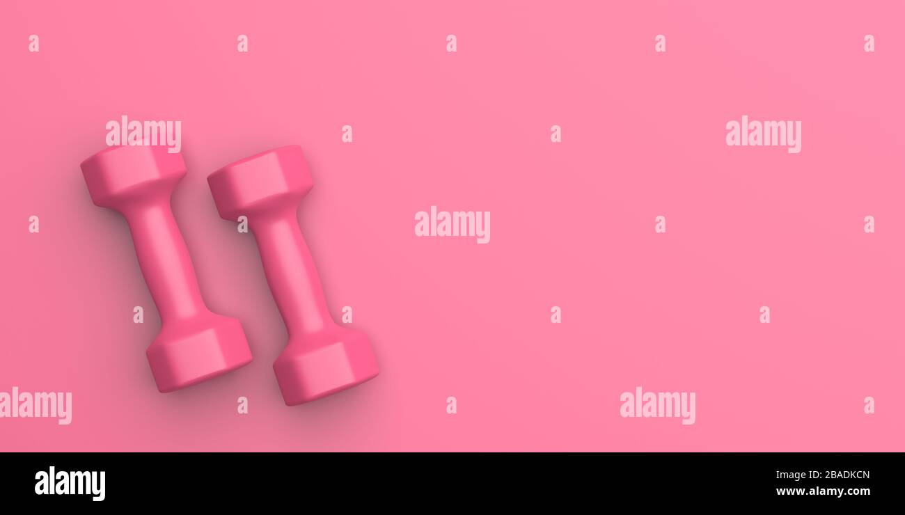 Fitness dumbbells pair. Two pink color female dumbbell weights isolated ...