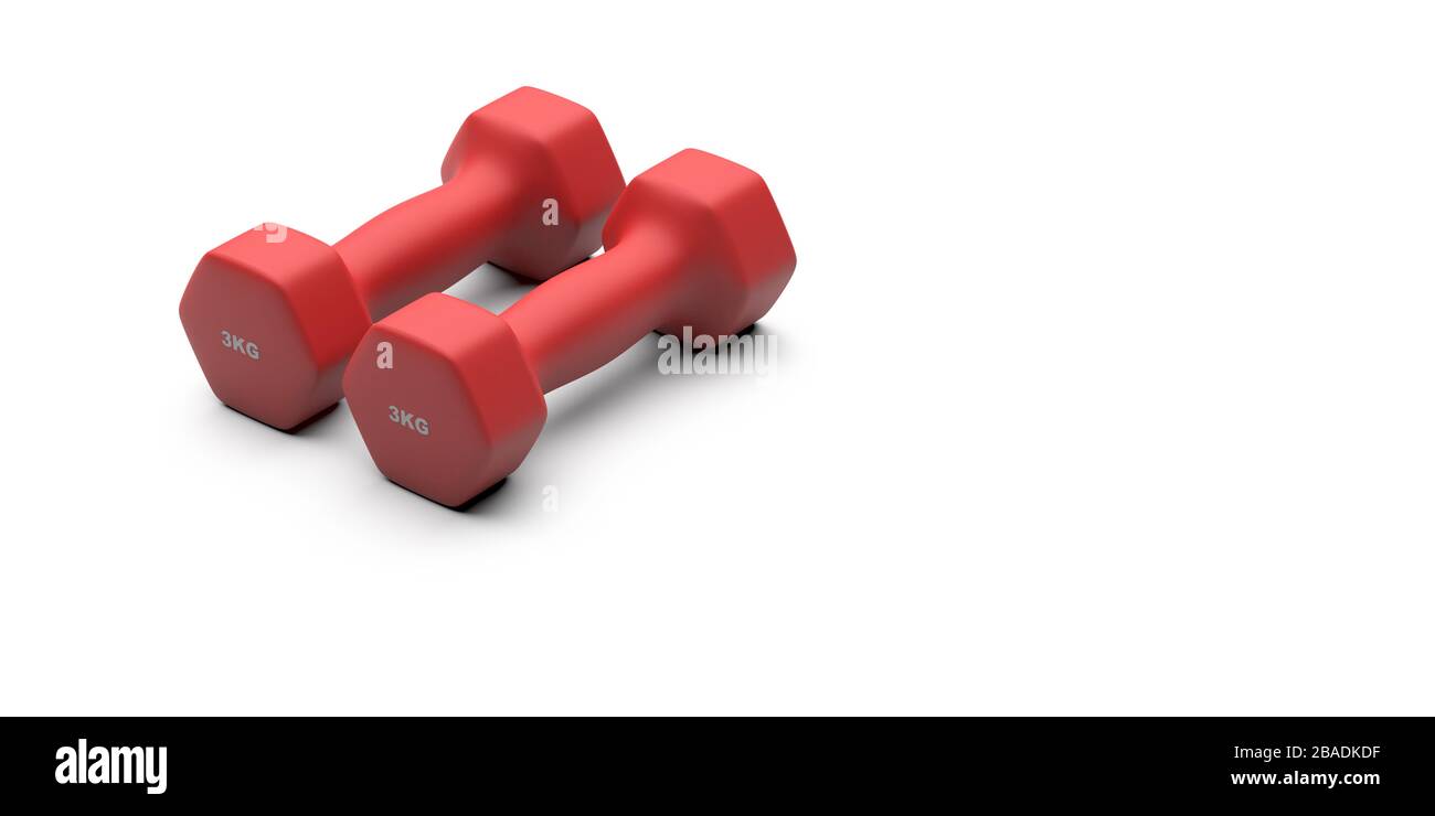 Dumbbells Fitness pair. Two red color female dumbbell weights isolated ...