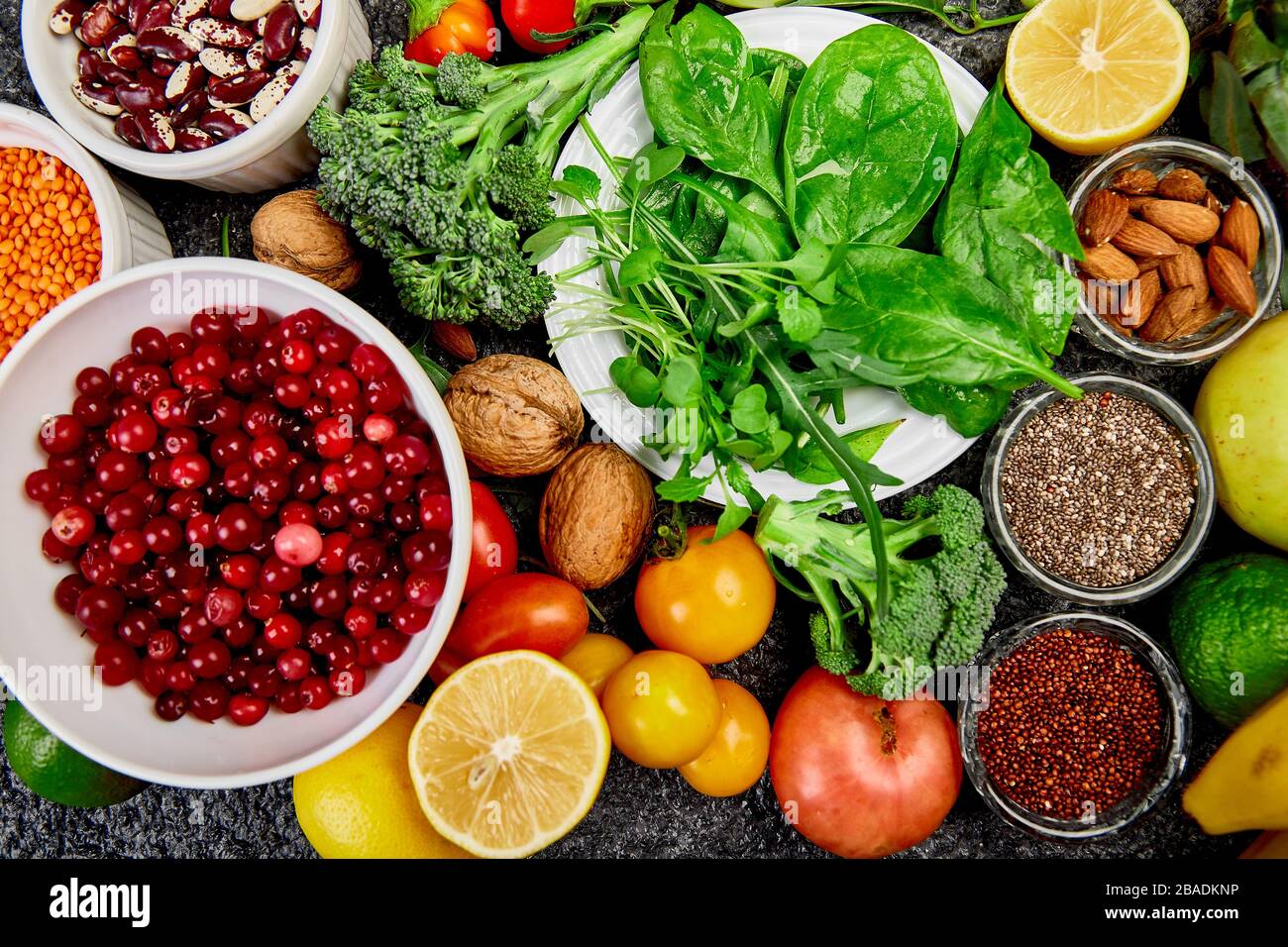 Healthy food background, trendy Virus protection food, coronavirus ...