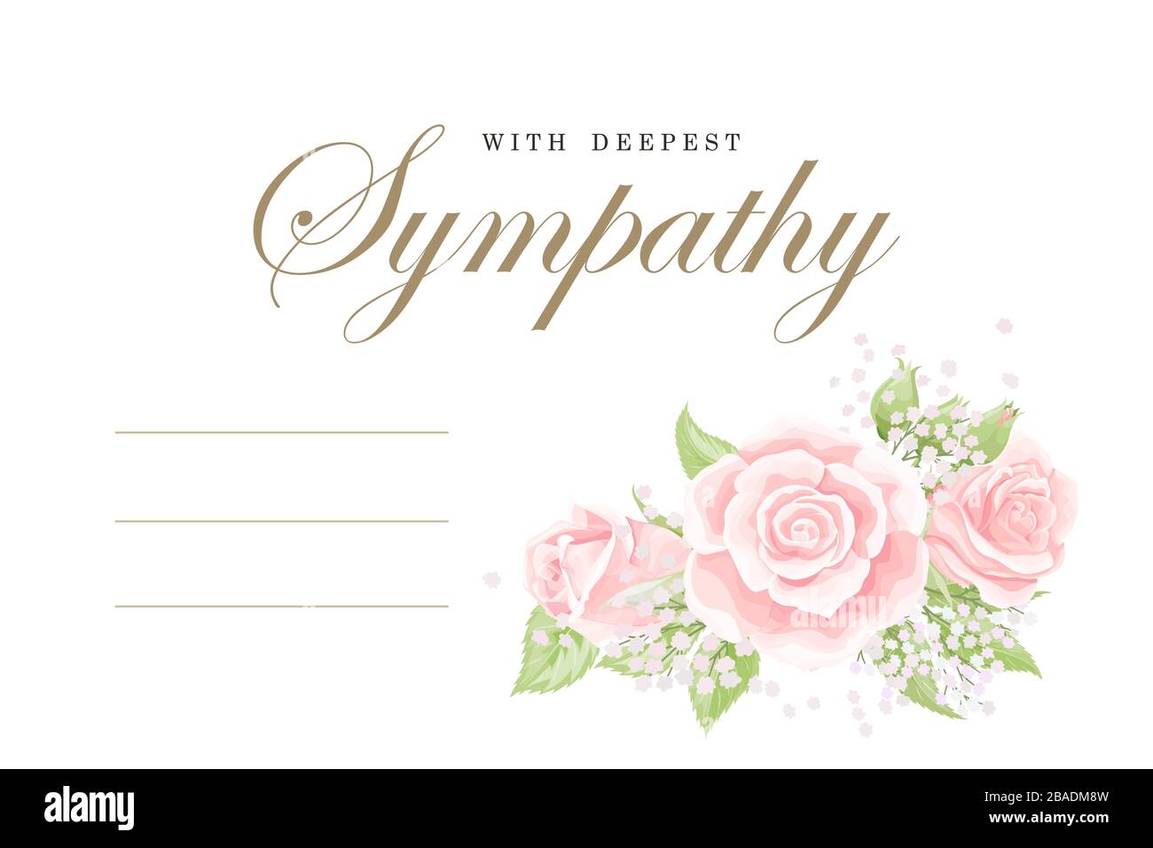 Condolences sympathy card floral cream pink rose bouquet and lettering ...