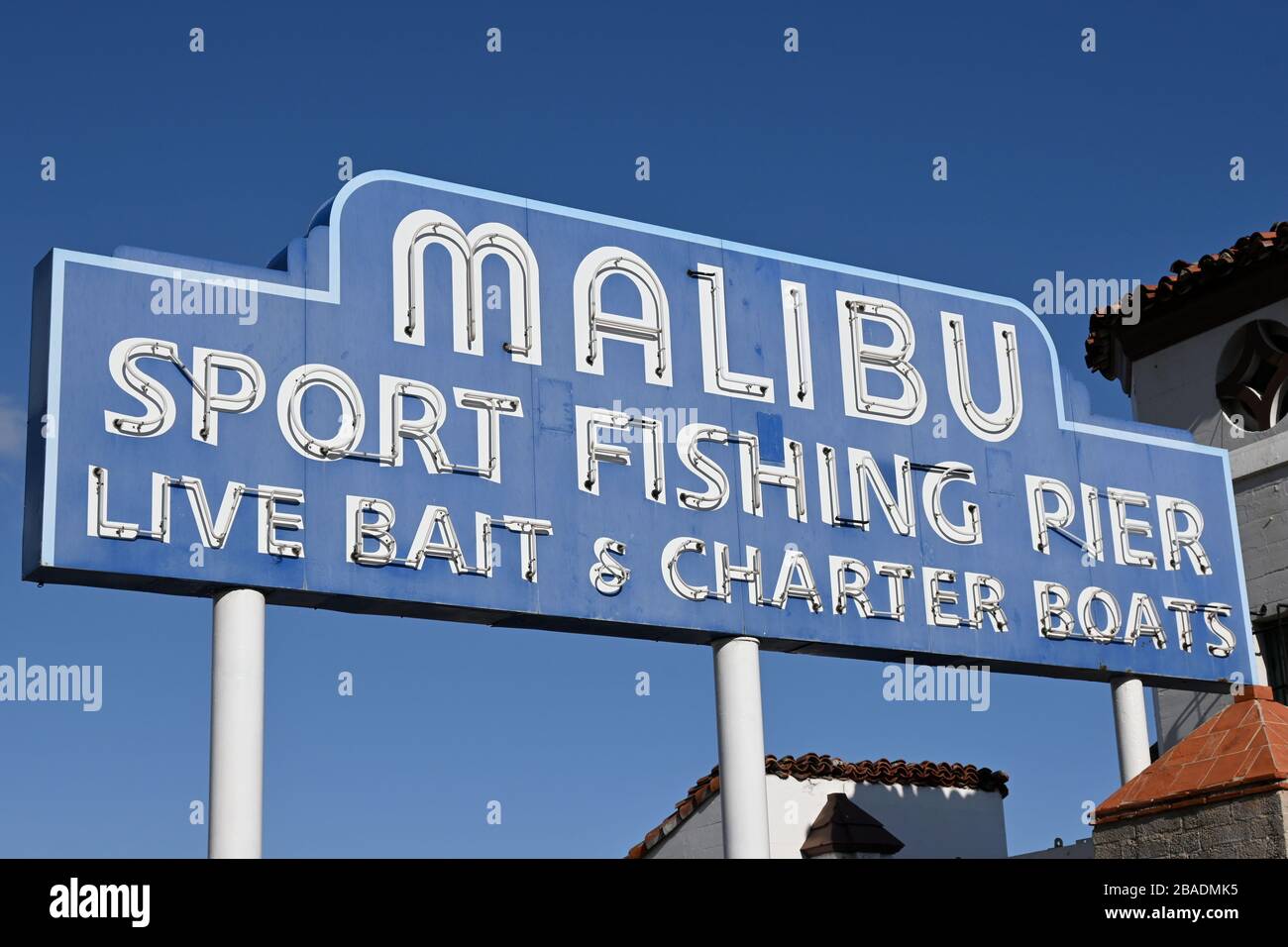 General overall view of the Malibu Sport Fishing Pier sign amid the ...