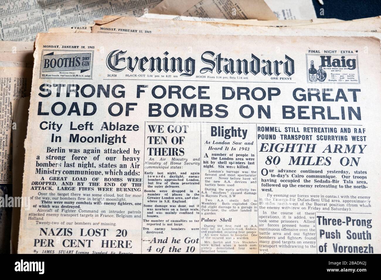 "Strong Force Drop Great Load of Bombs on Berlin" front page British ...