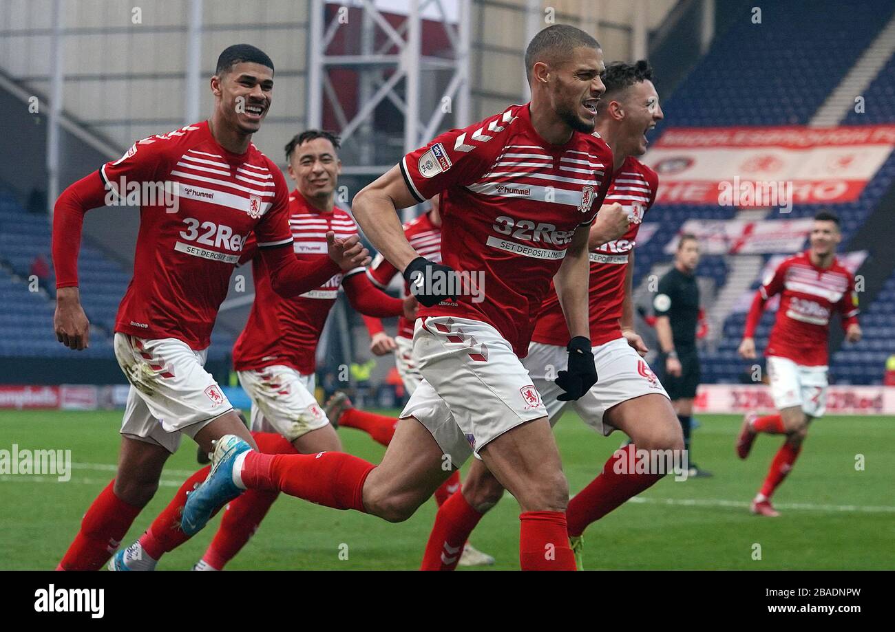 Middlesbroughs rudy gestede celebrates scoring hi-res stock photography ...