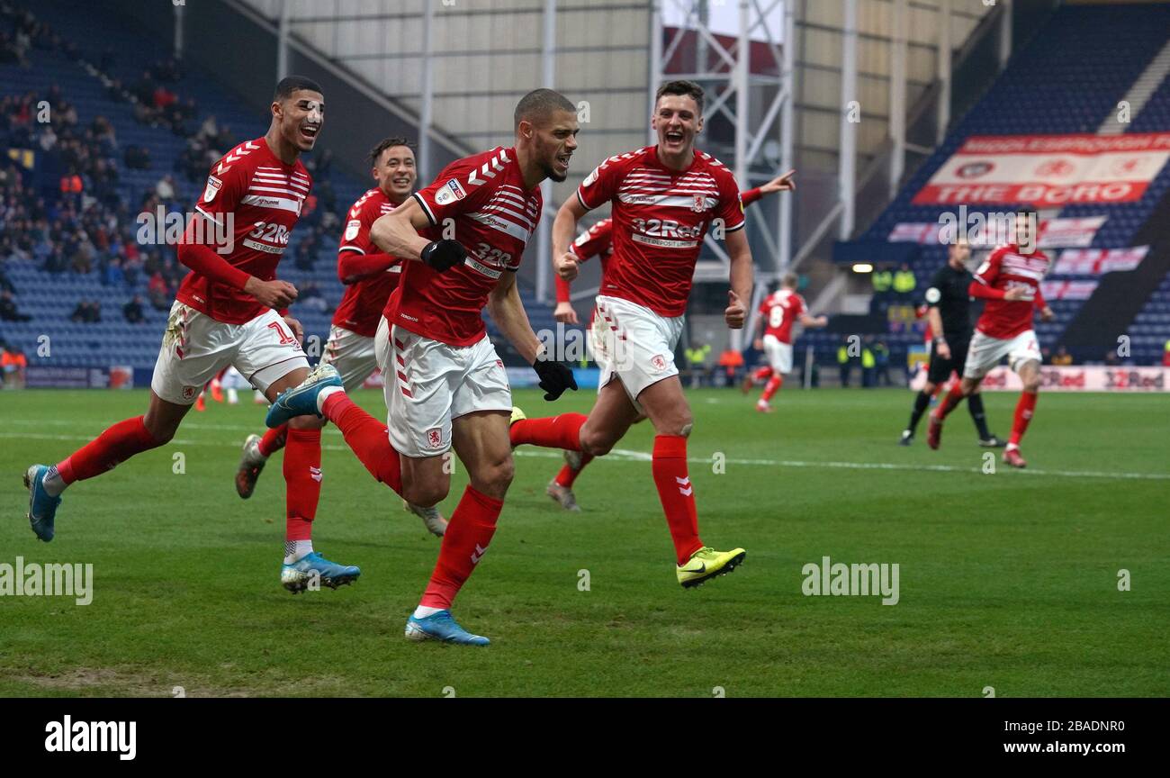 Middlesbroughs rudy gestede celebrates scoring hi-res stock photography ...