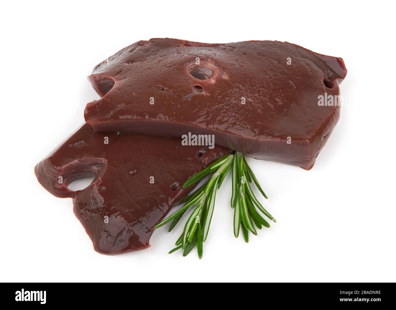 Raw liver fillet on а white background Stock Photo - Alamy