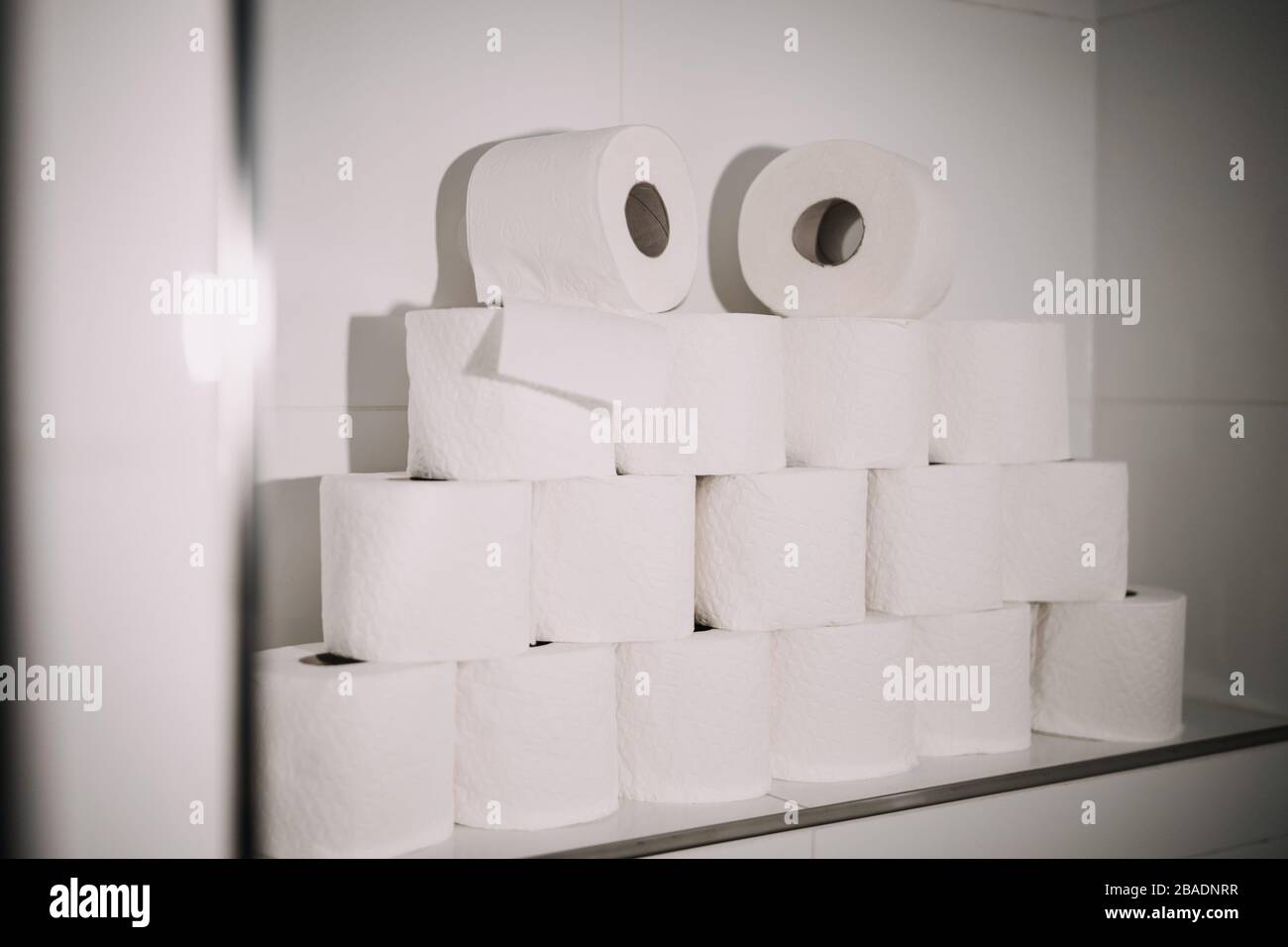 pyramid wall made from toilet paper rolls Stock Photo - Alamy