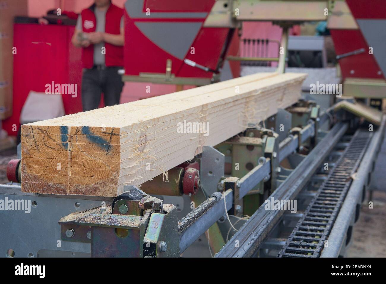Sawmill. Process of machining logs in equipment sawmill machine saw ...