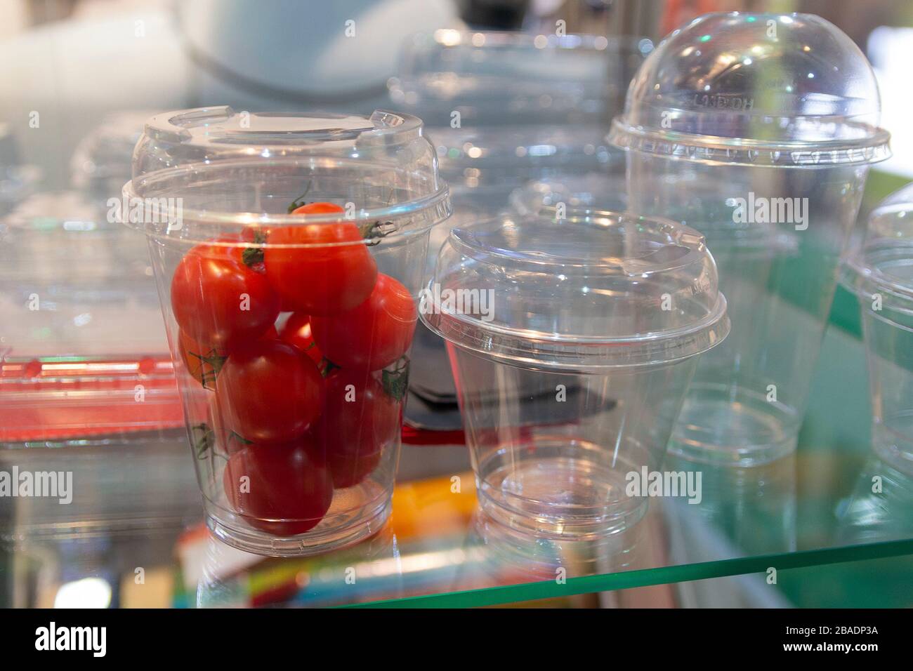 Variety of food packaging in the display case. Industry Stock Photo - Alamy
