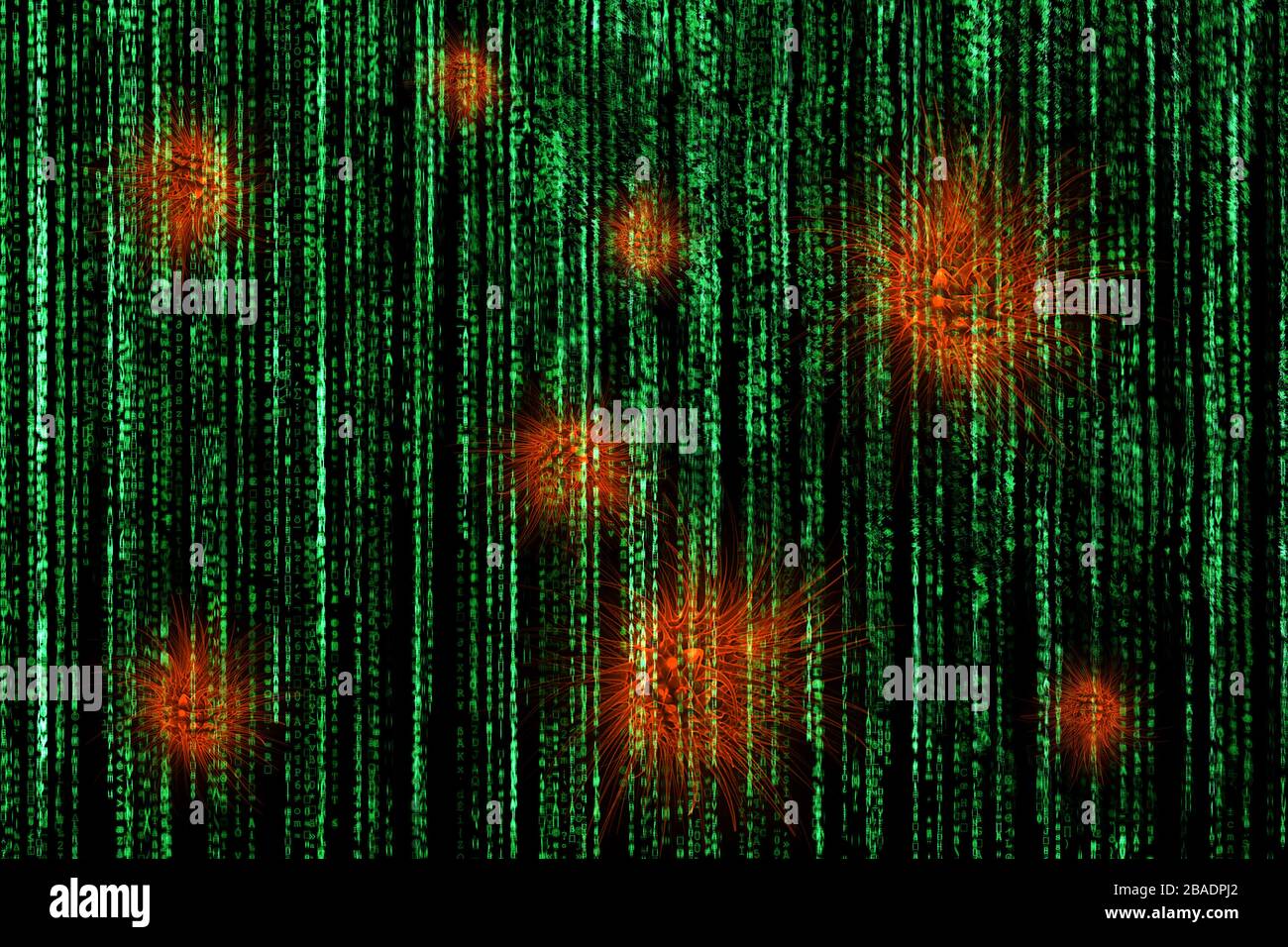 Red virus cells on Matrix background. concept of computer virus. 3D ...