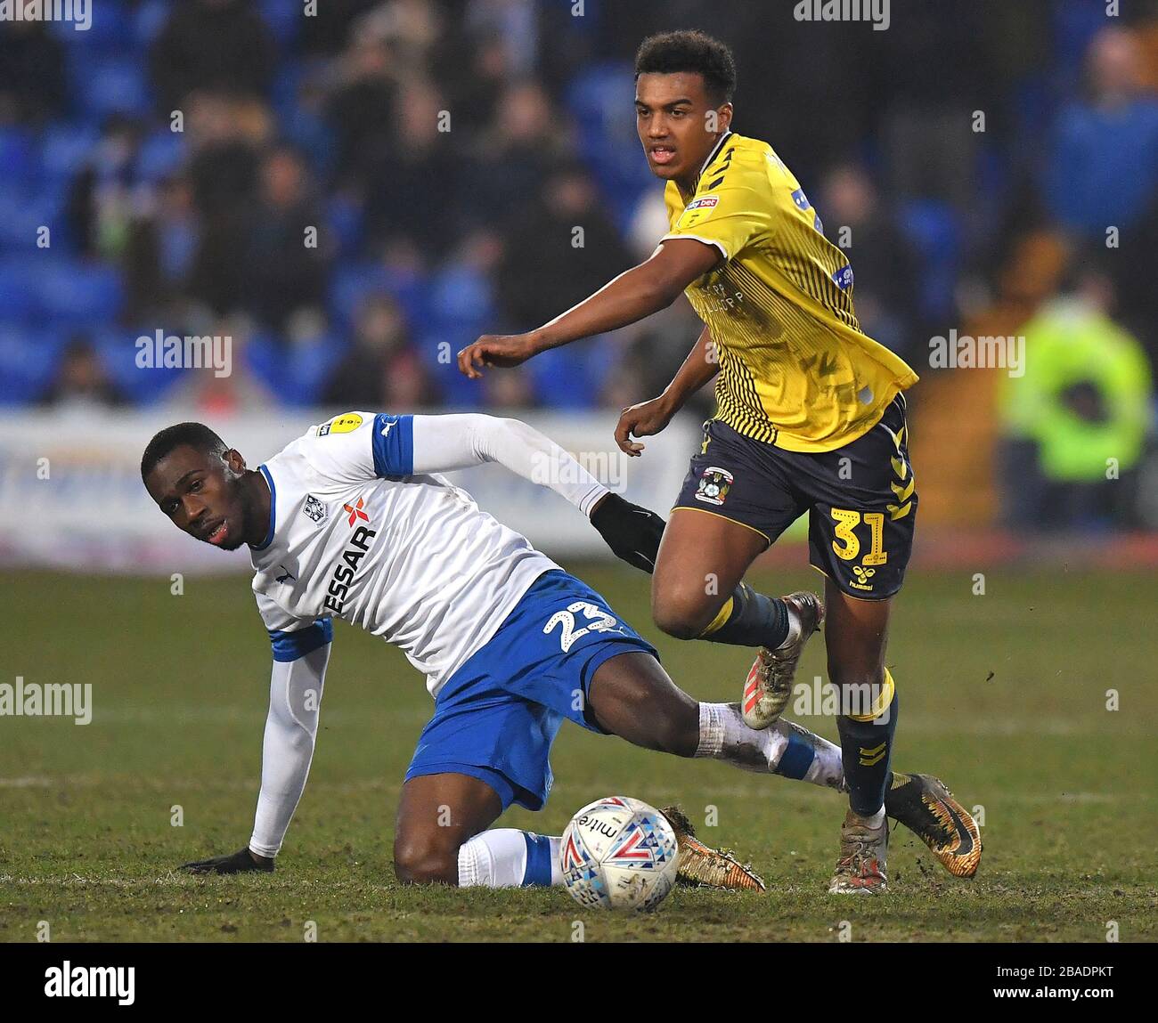 Coventry City's Sam McCallum (right) battles with Tranmere Rovers's ...