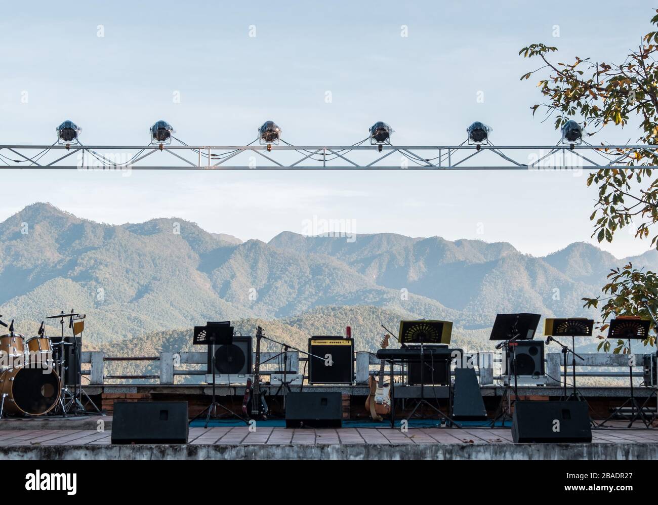 Open air concert stage for the local festival on the mountain, view ...