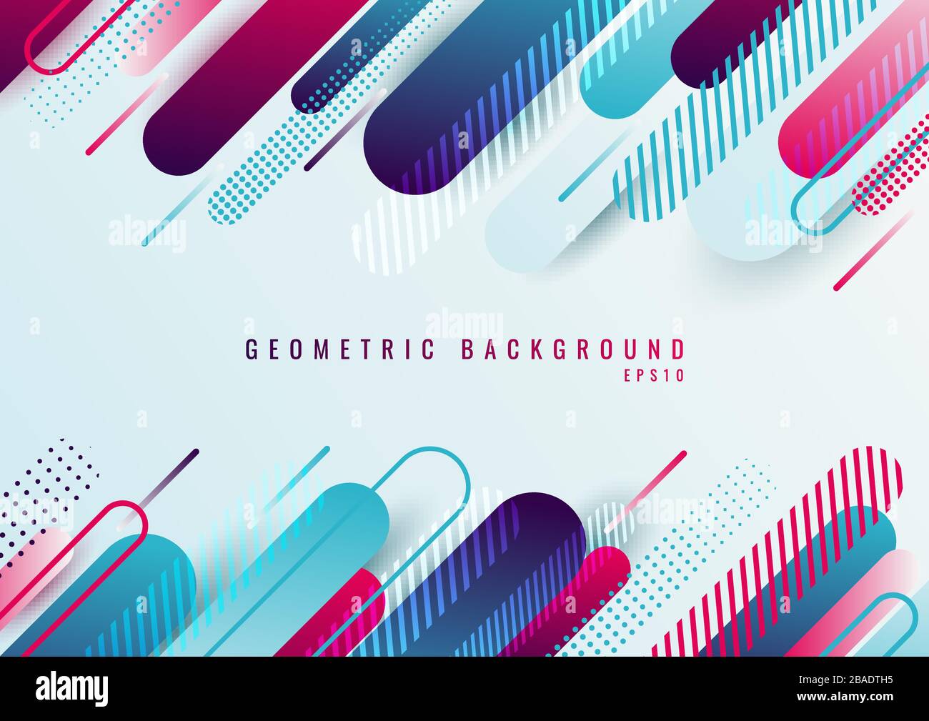 Abstract blue and pink geometric rounded line diagonal pattern on white background. Vector ...