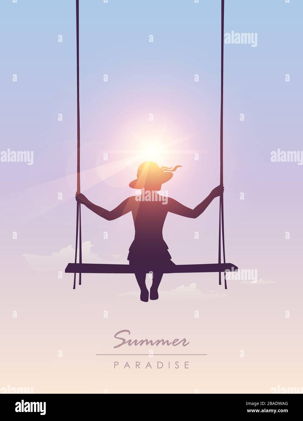 girl on a swing sunny summer sky background vector illustration EPS10 ...