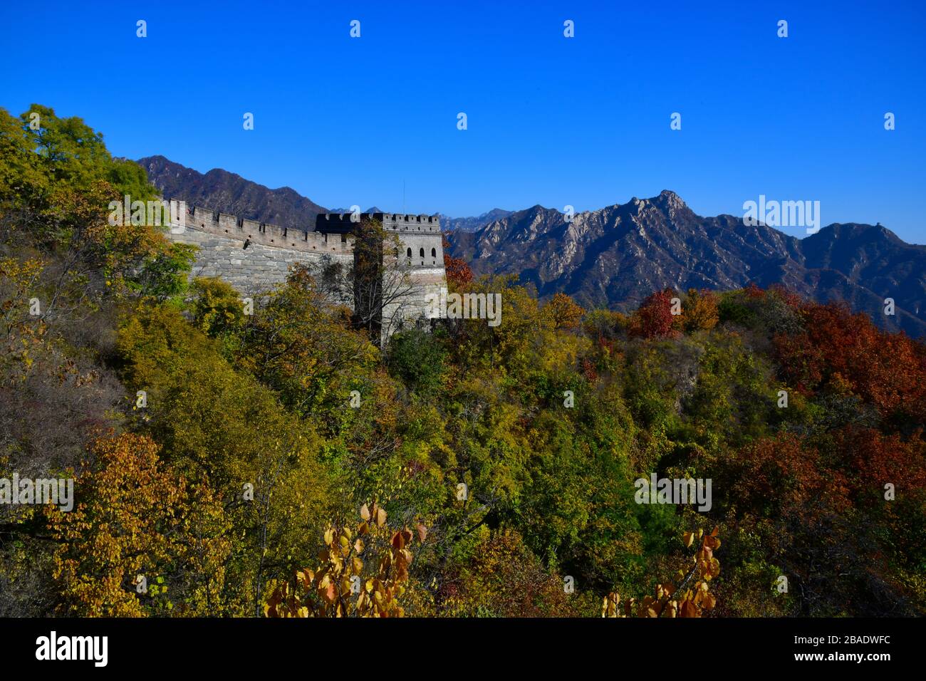 One of the watchtowers of the Great Wall of China at Mutianyu during ...
