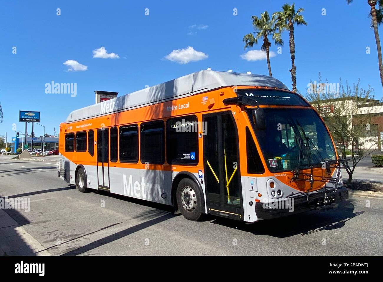 A Metro Local bus on Atlantic Blvd in Monterey Park, Calif. amid the ...
