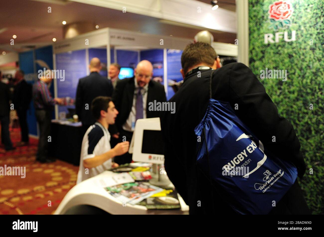 Deligates at he RFU exhibition stand on Day One of the Rugby Expo 2012 ...
